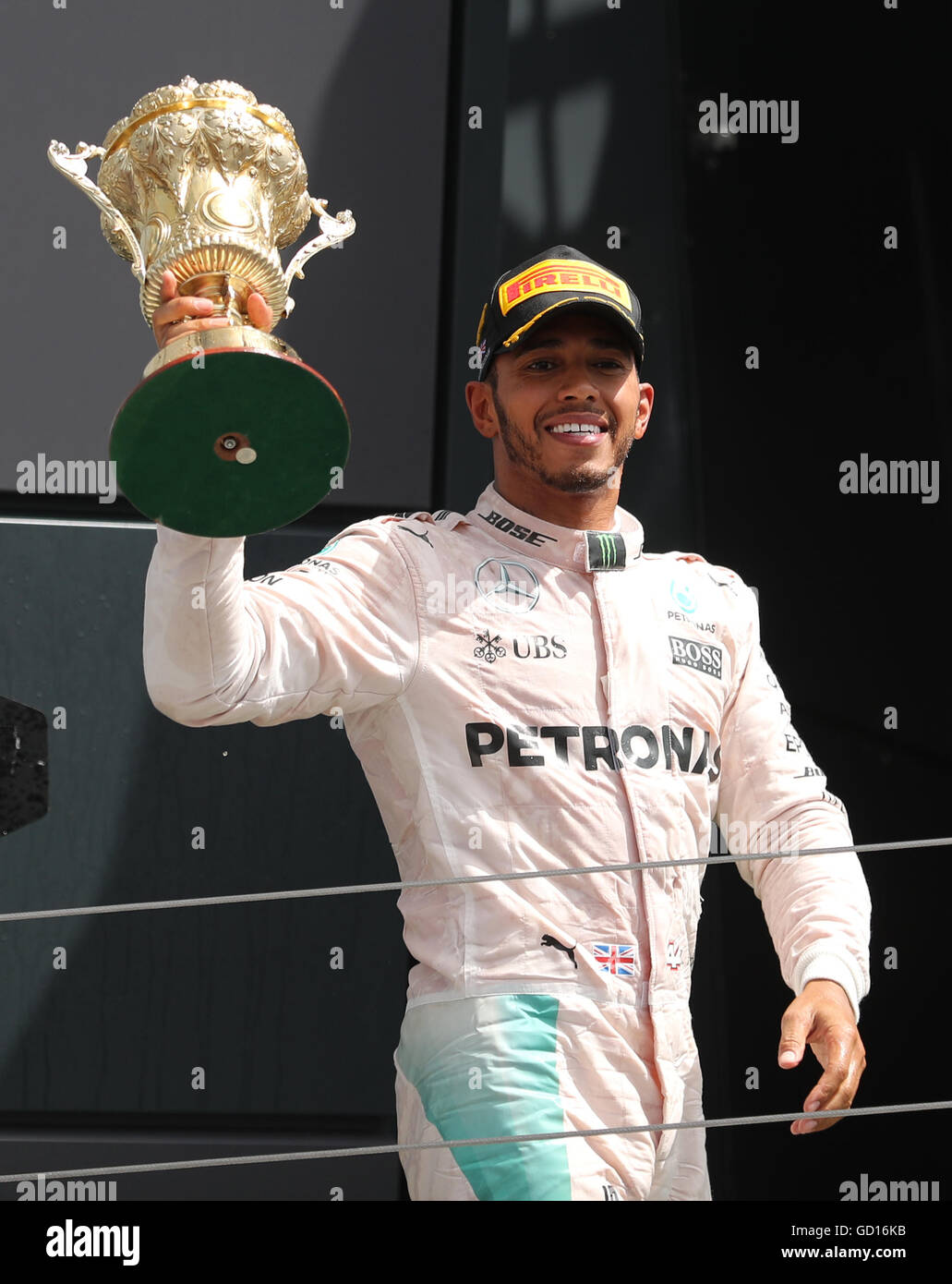 Mercedes' Lewis Hamilton celebrates after winning the 2016 British ...