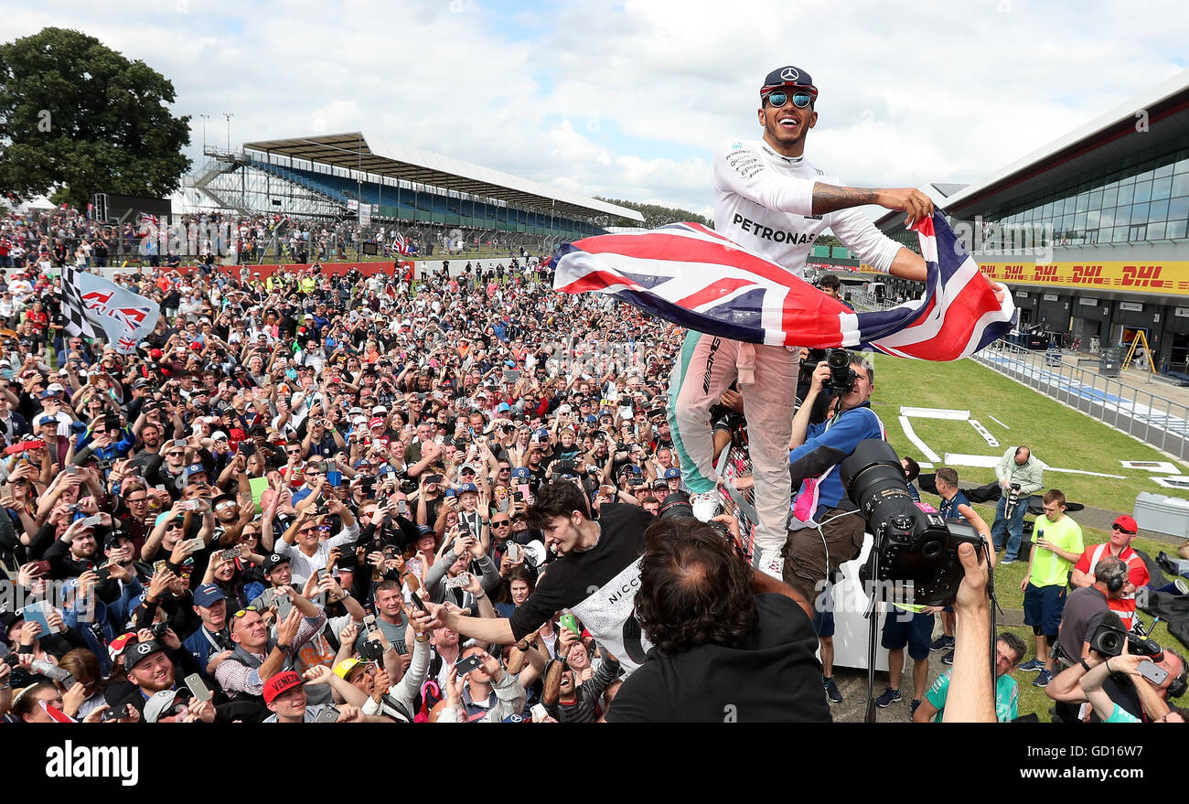 Mercedes Lewis Hamilton celebrates his victory with the crowd during ...