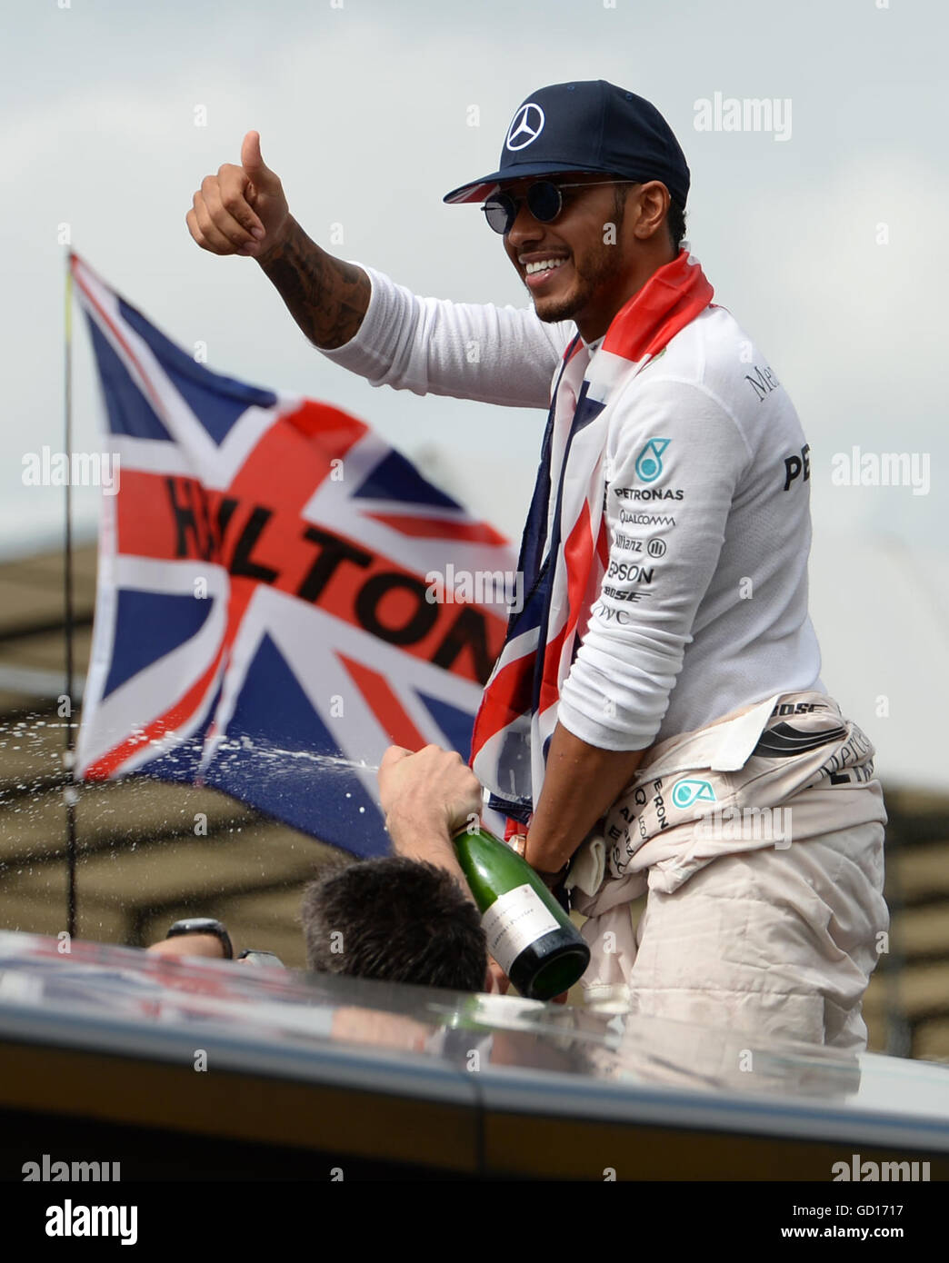 Mercedes' Lewis Hamilton celebrates winning the 2016 British Grand Prix ...