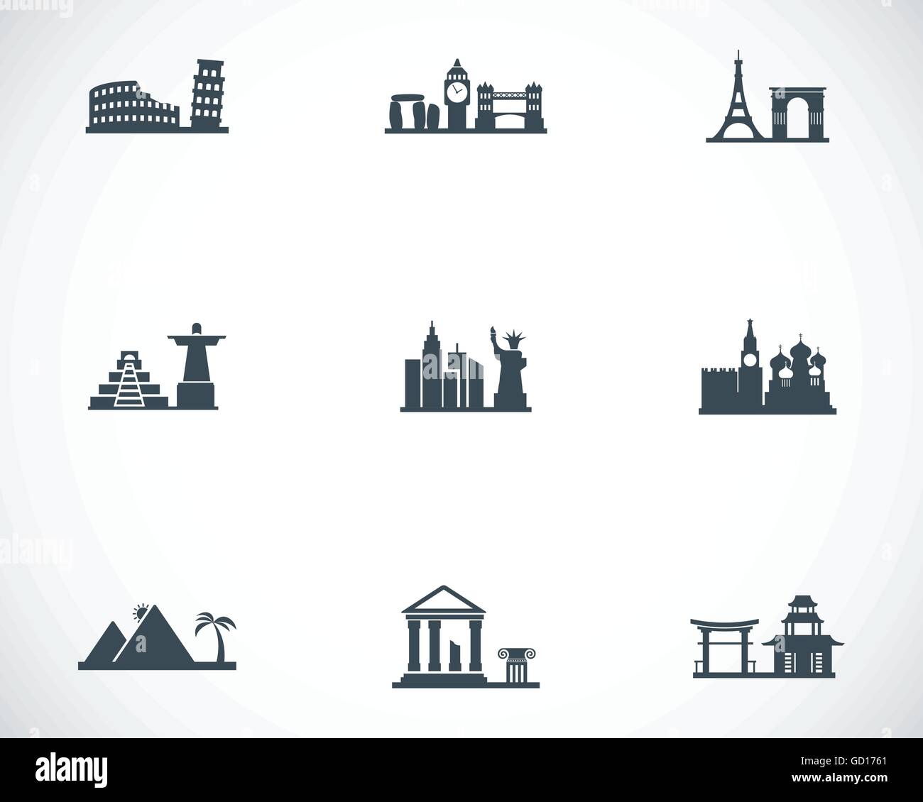 Vector black landmarks icons set Stock Vector Image & Art - Alamy