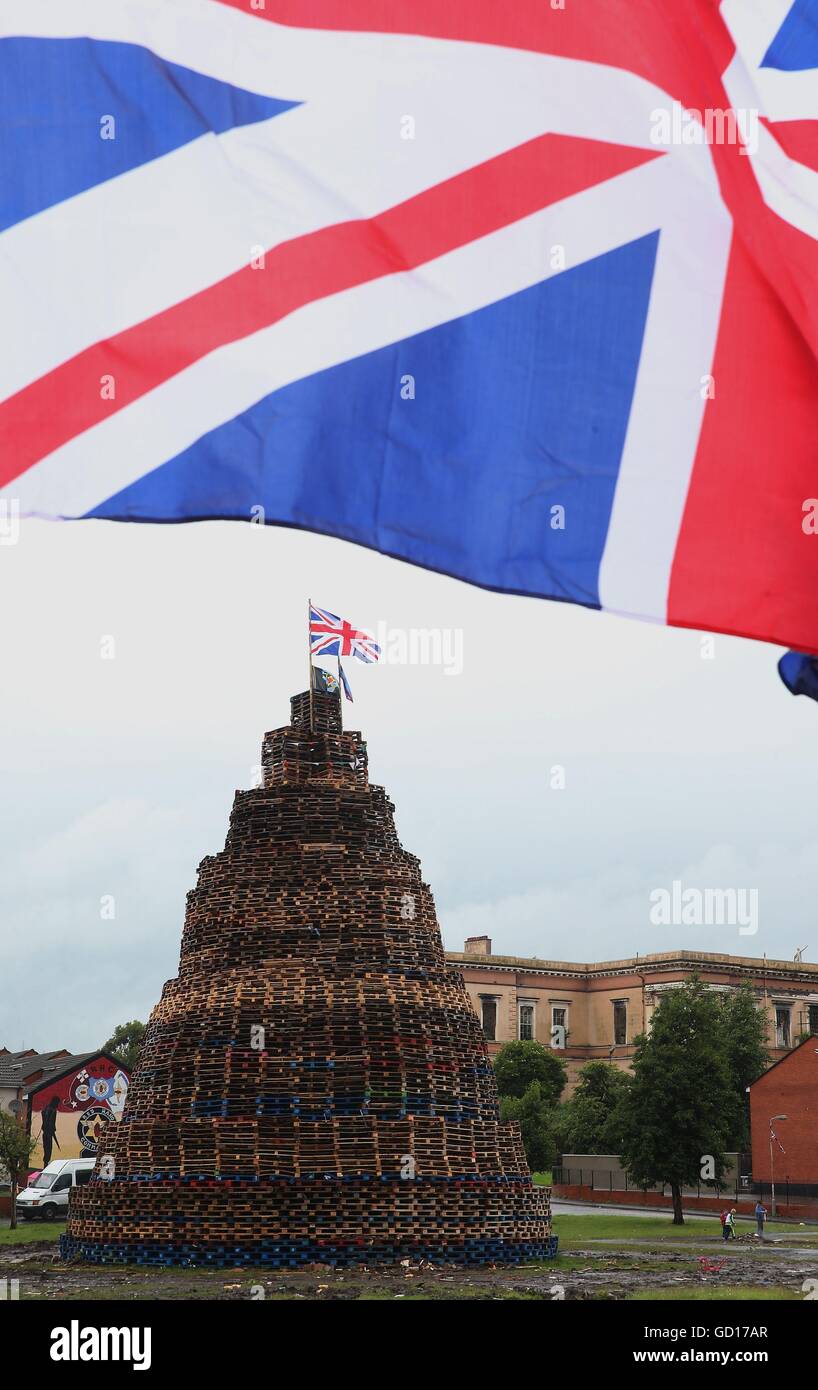 A completed bonfire in the Hopewell area in the Lower Shankill, Belfast ...