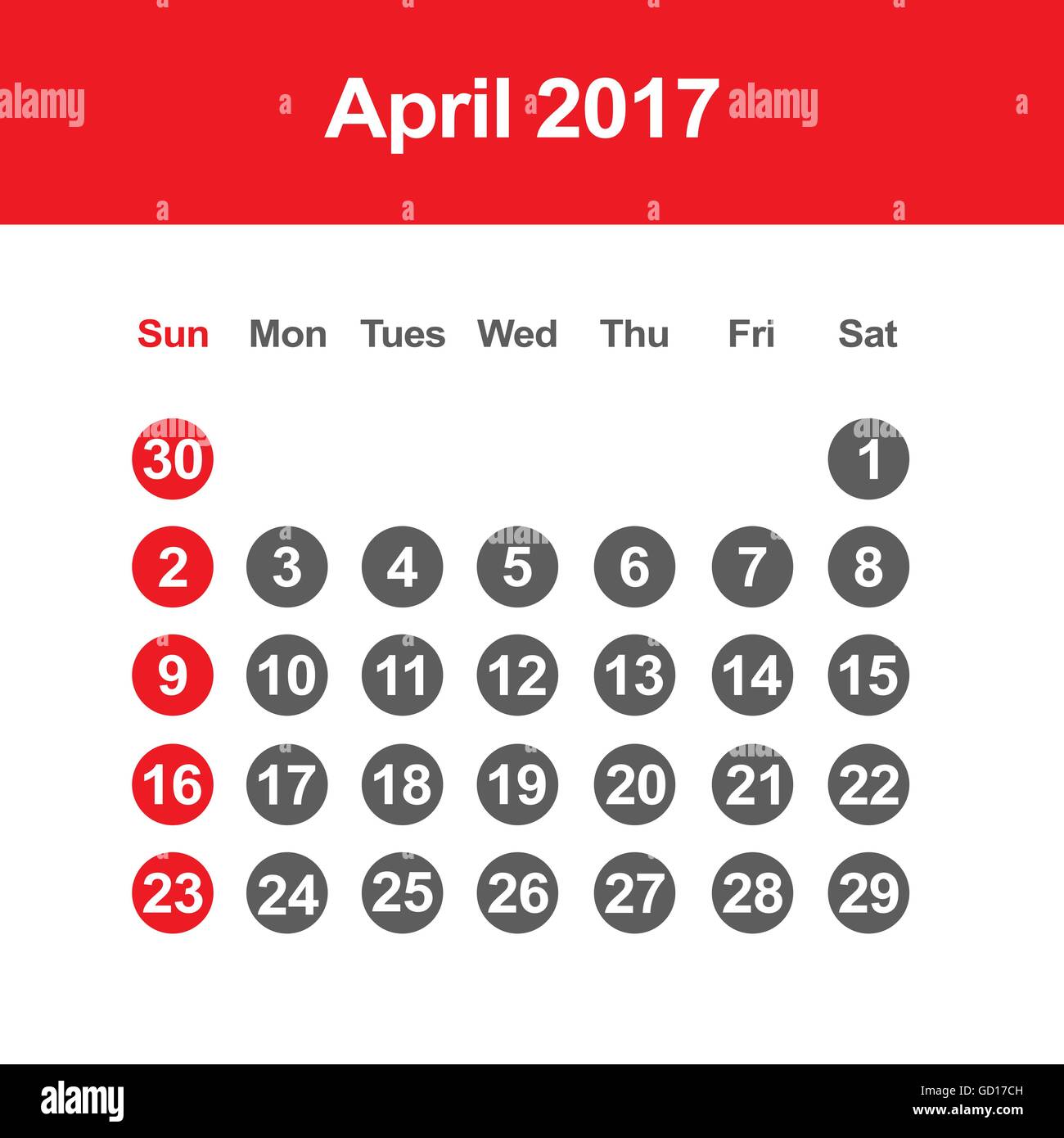 Template of calendar for April 2017 Stock Vector Image & Art - Alamy