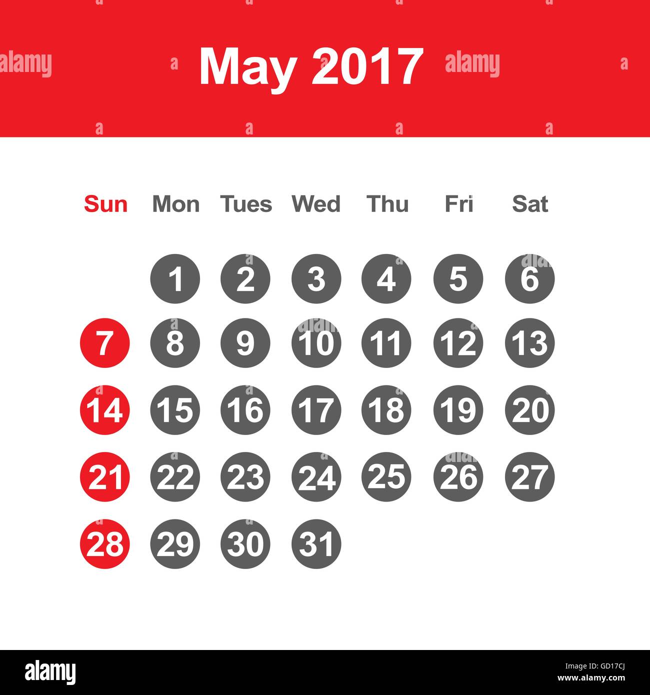 Template of calendar for May 2017 Stock Vector Image & Art - Alamy