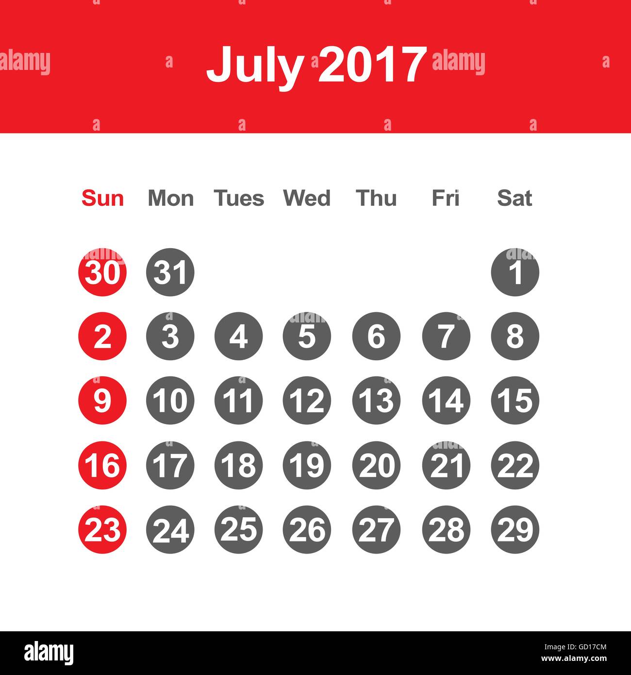 Template of calendar for July 2017 Stock Vector Image & Art - Alamy