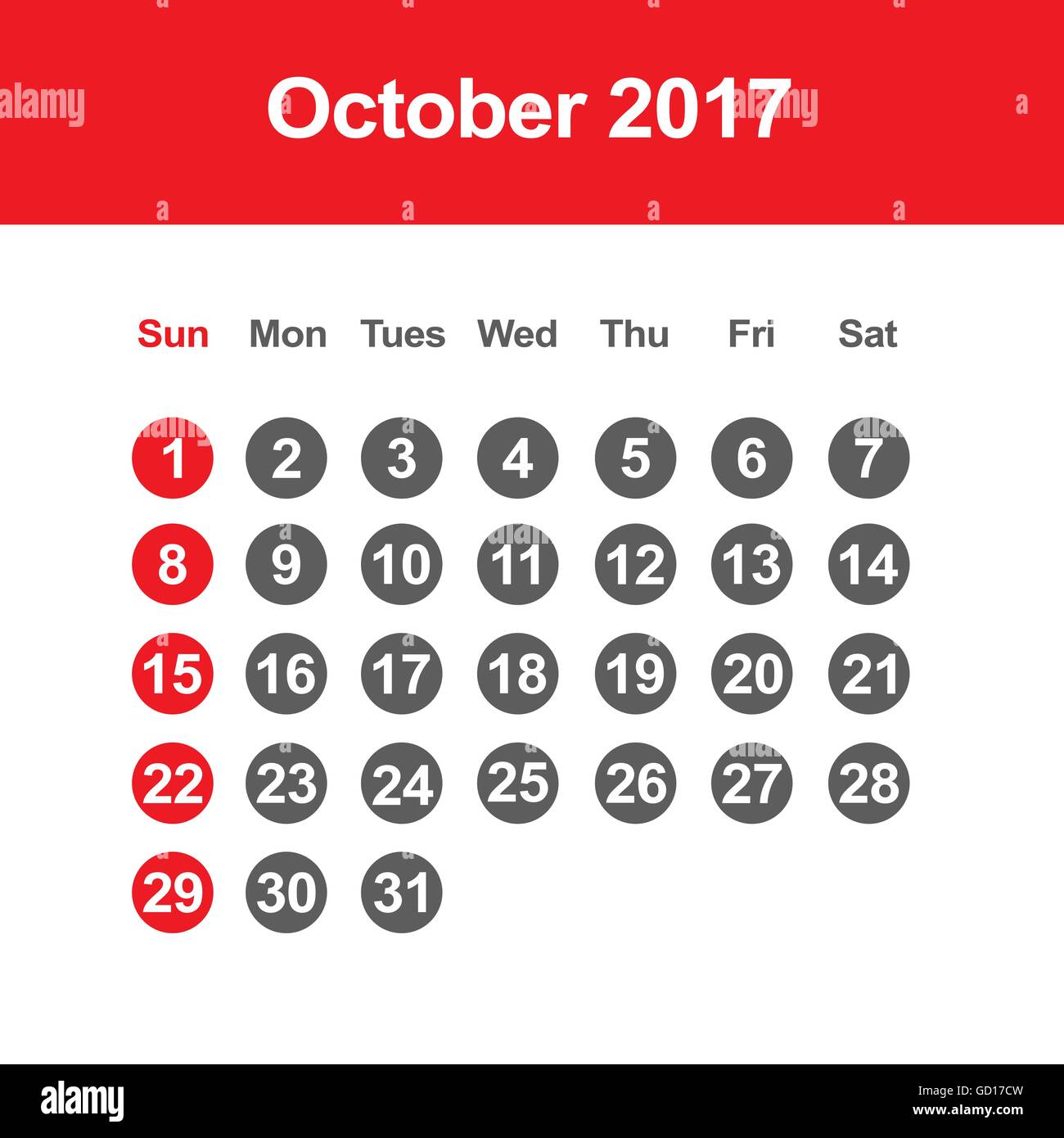 Template of calendar for October 2017 Stock Vector Image & Art - Alamy