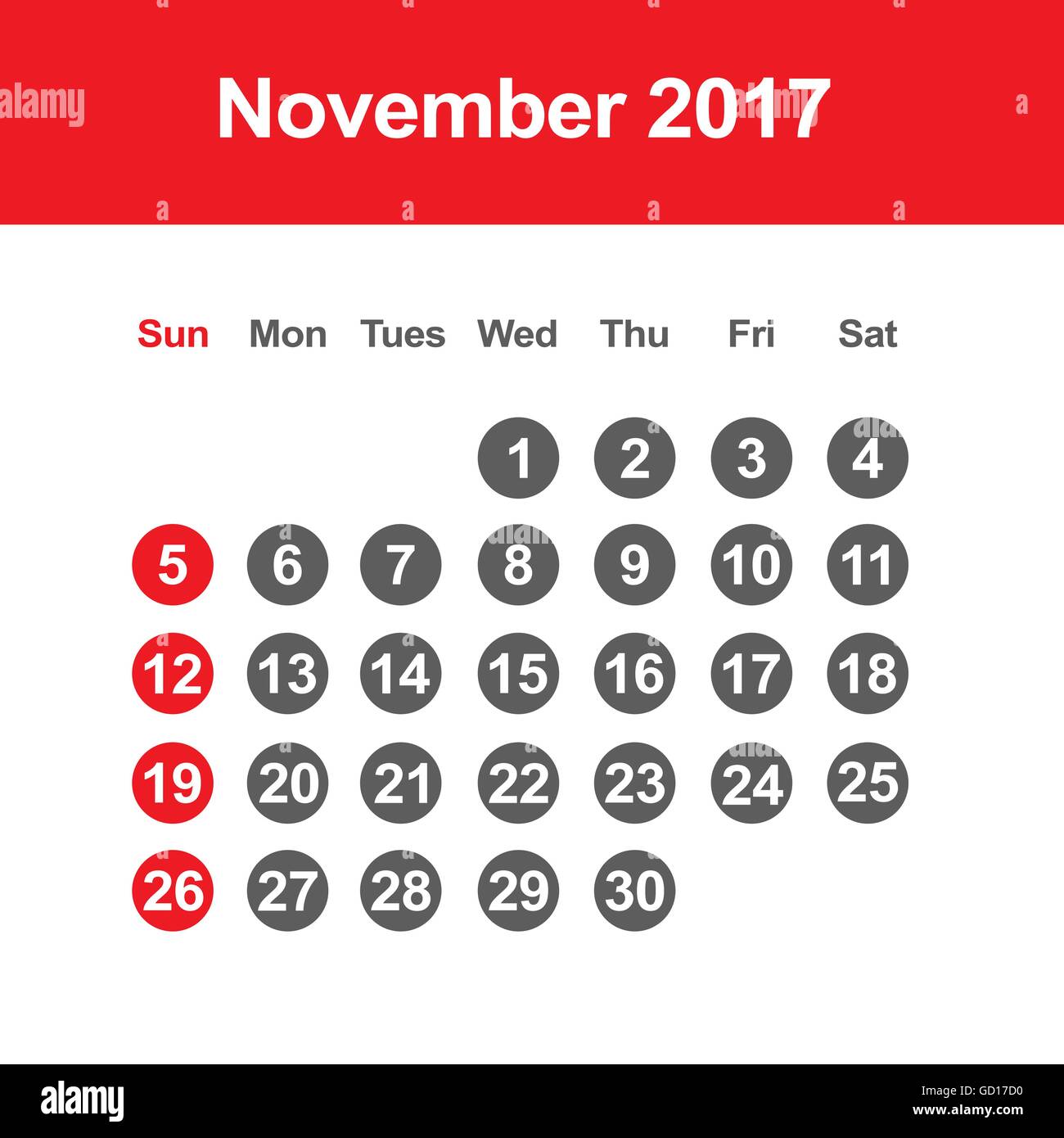Template of calendar for November 2017 Stock Vector Image & Art - Alamy