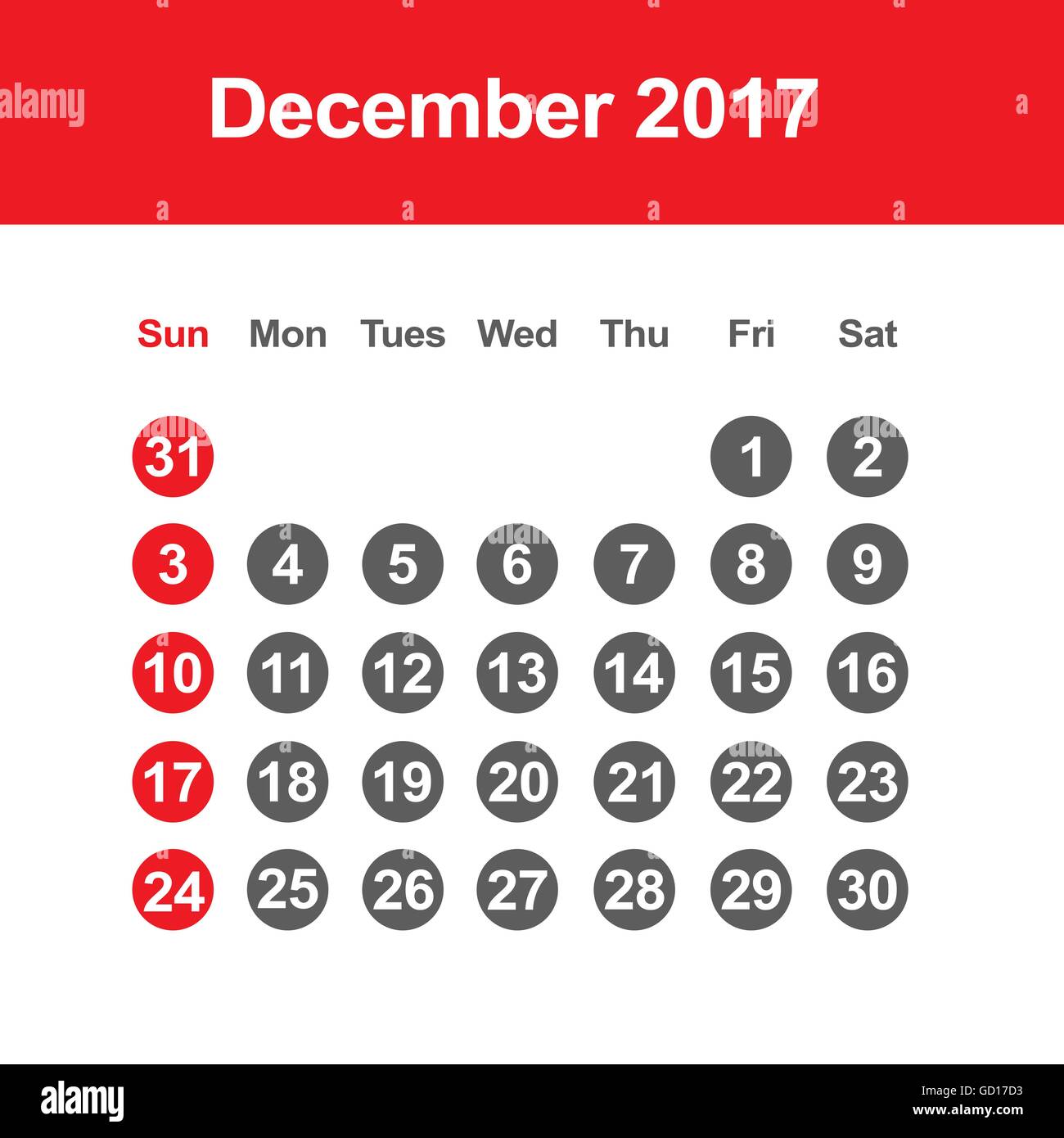 Template of calendar for December 2017 Stock Vector Image & Art - Alamy