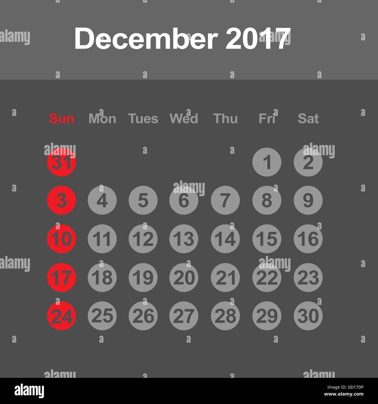 Template of calendar for December 2017 Stock Vector Image & Art - Alamy