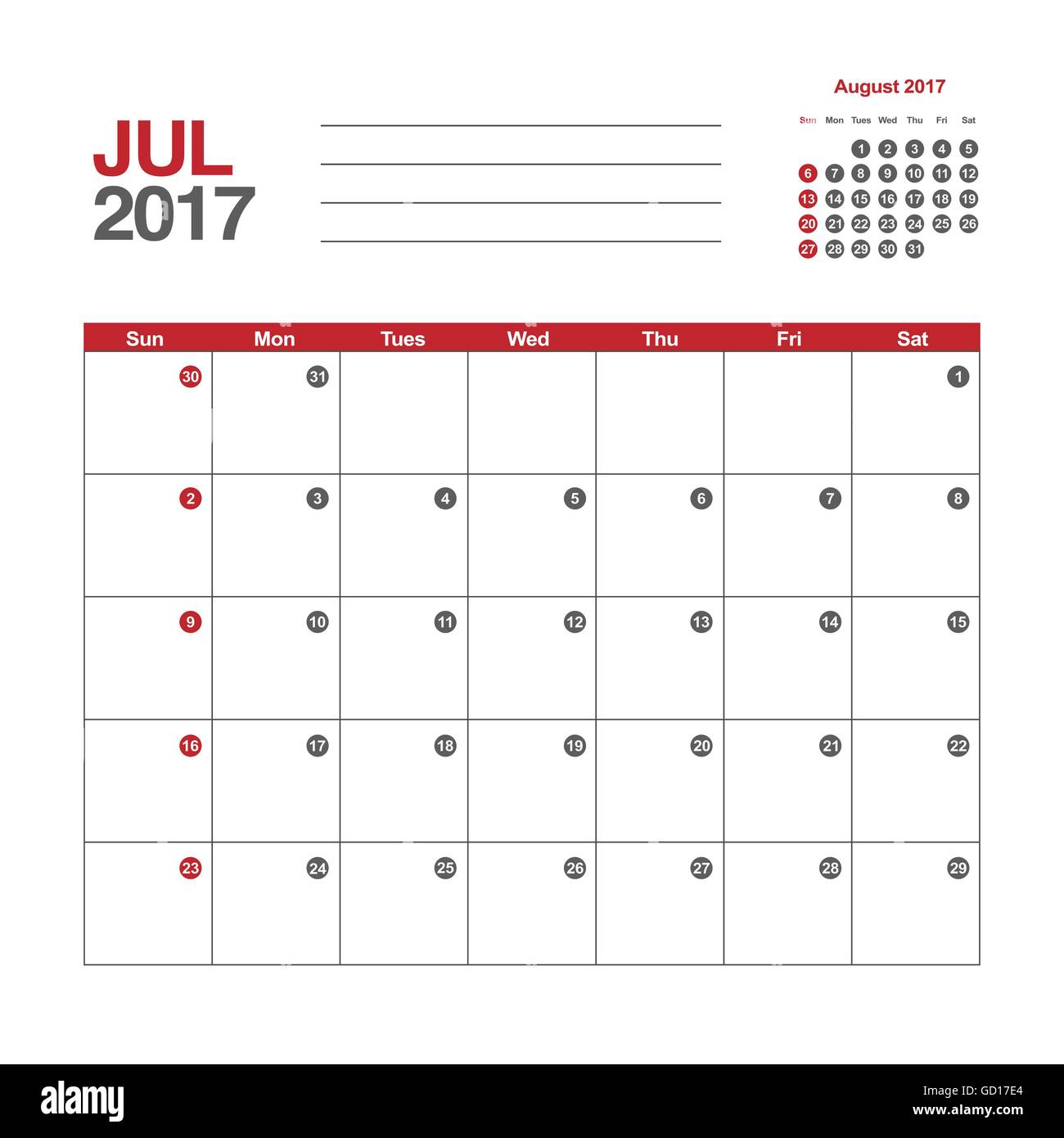 July calendar Cut Out Stock Images & Pictures - Alamy