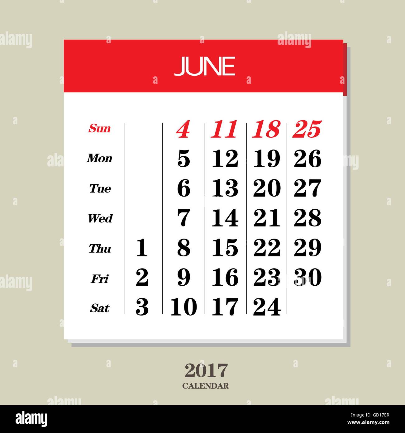 2017 june calendar Stock Vector Images - Alamy