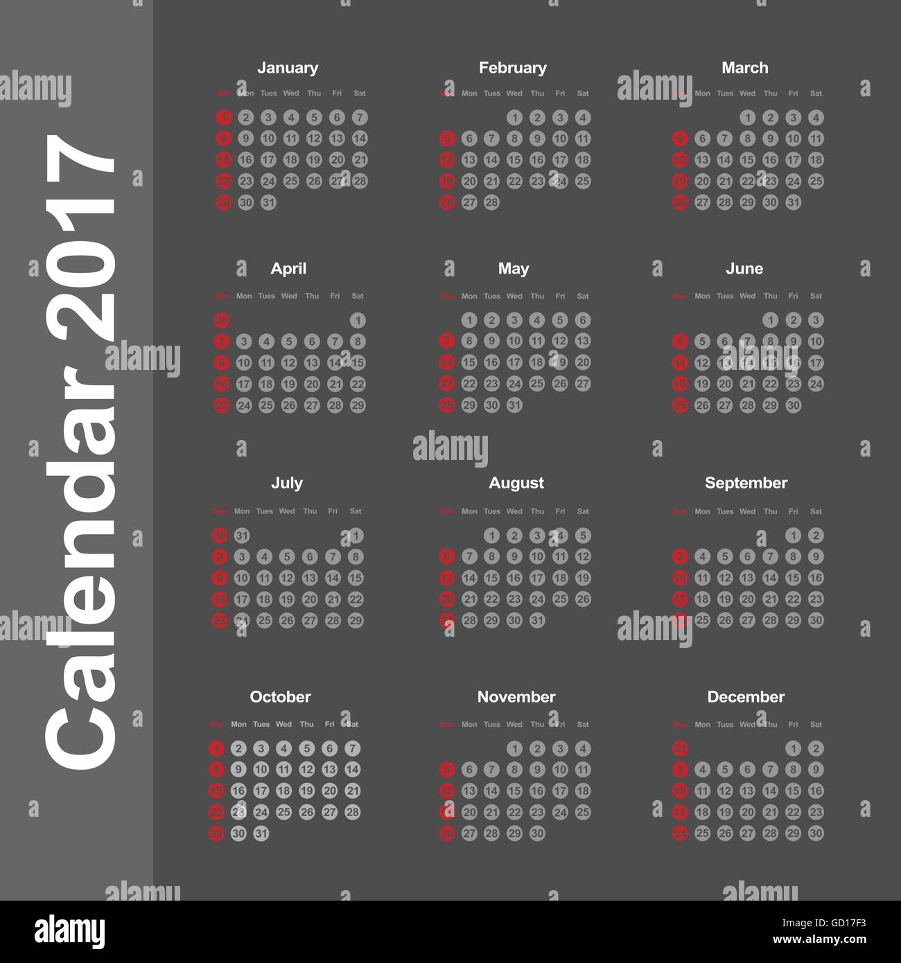 Template of calendar for 2017 Stock Vector Image & Art - Alamy