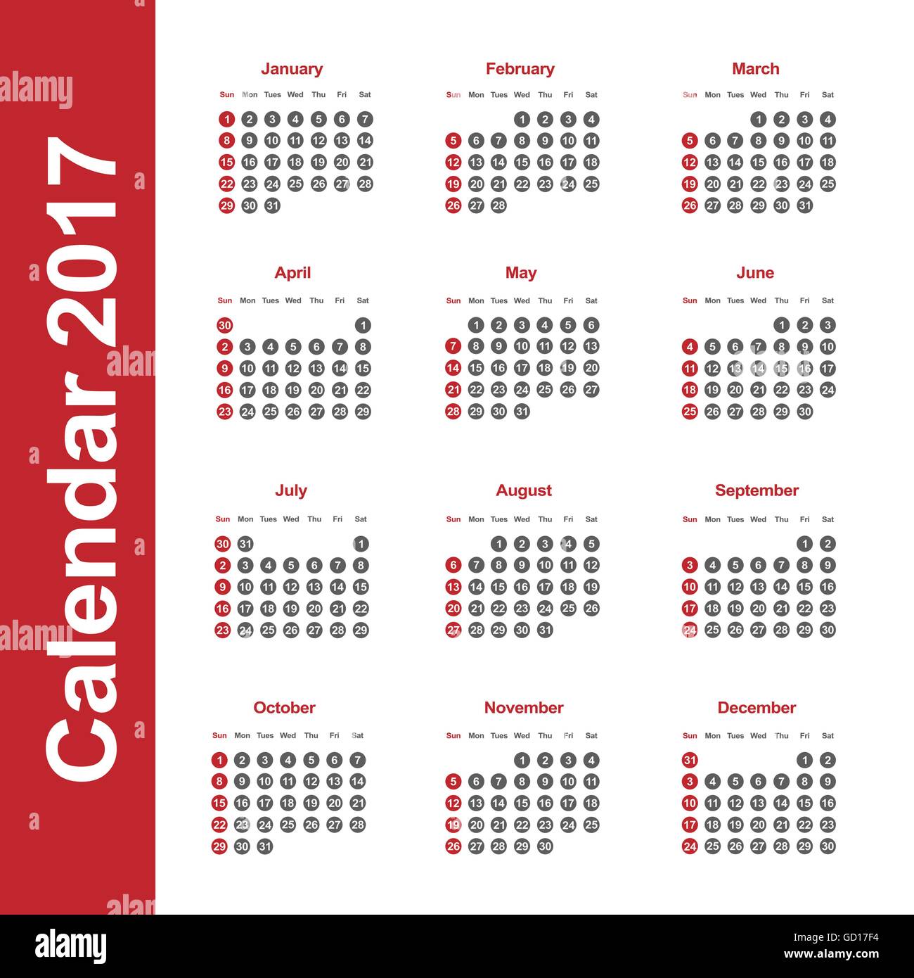 Template of calendar for 2017 Stock Vector Image & Art - Alamy