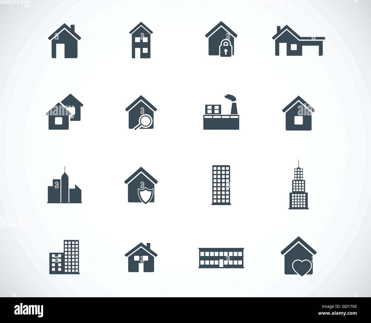 Vector black building icons set Stock Vector Image & Art - Alamy
