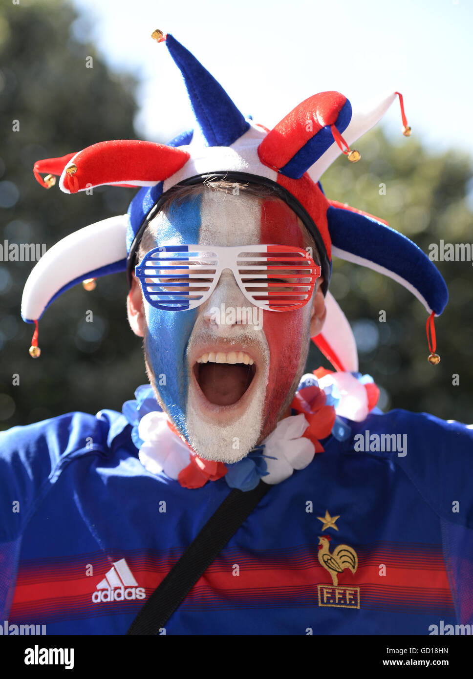 A France fan before the UEFA Euro 2016 Final at the Stade de France ...