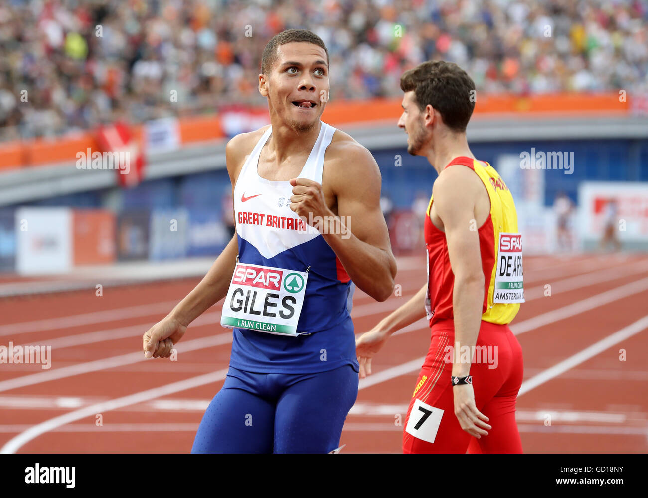 Great Britain's Elliot Giles celebrates after finishing third in the ...