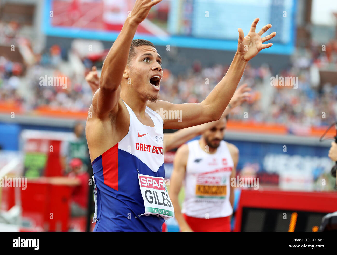 Great Britain's Elliot Giles celebrates after finishing third in the ...