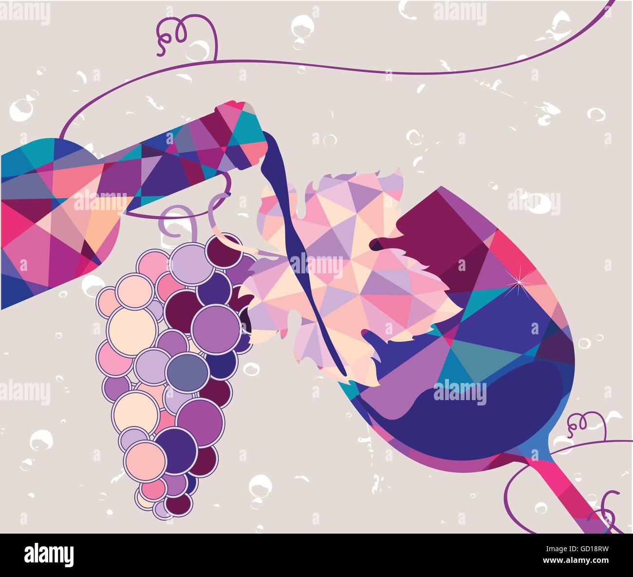 Glass of red wine with grape made of triangles Stock Vector Image & Art ...