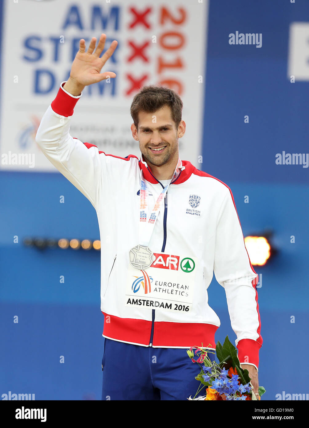 Great Britain's Robbie Grabarz celebrates on the podium after winning ...