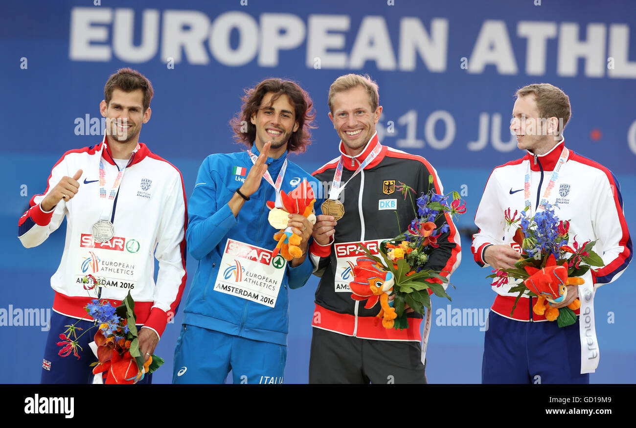 (L-R) Great Britain's Robbie Grabarz with silver, Italy's Gianmarco ...