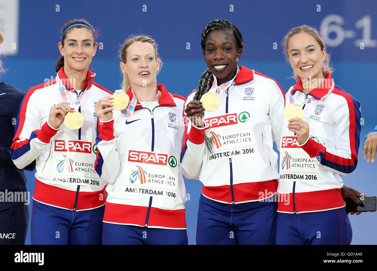 (L-R) Great Britain's Seren Bundy-Davies, Eilidh Doyle, Anyika Onuora ...
