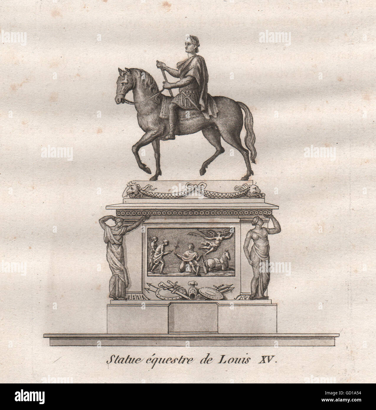 PARIS: Statue équestre de Louis XV. Aquatint, antique print 1808 Stock ...