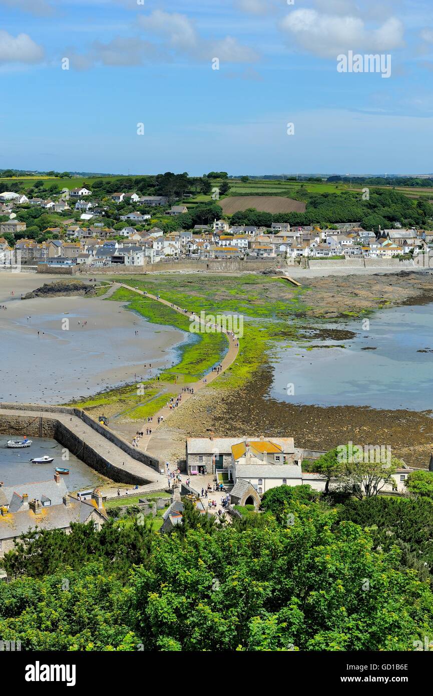A view of Marazion and the stone causeway to St Michael's Mount ...