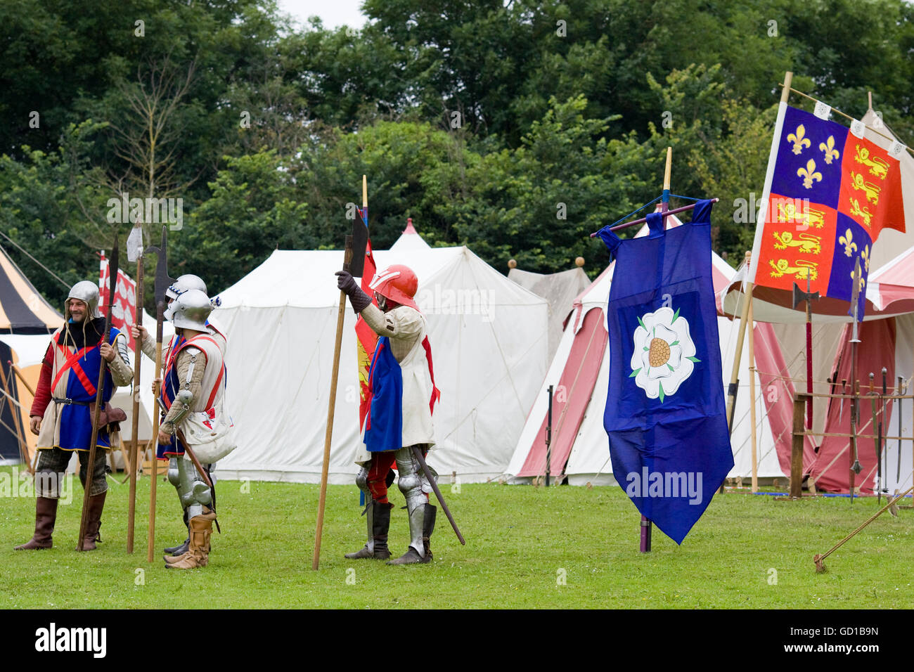 Campsite with knights getting ready for Battle Stock Photo - Alamy