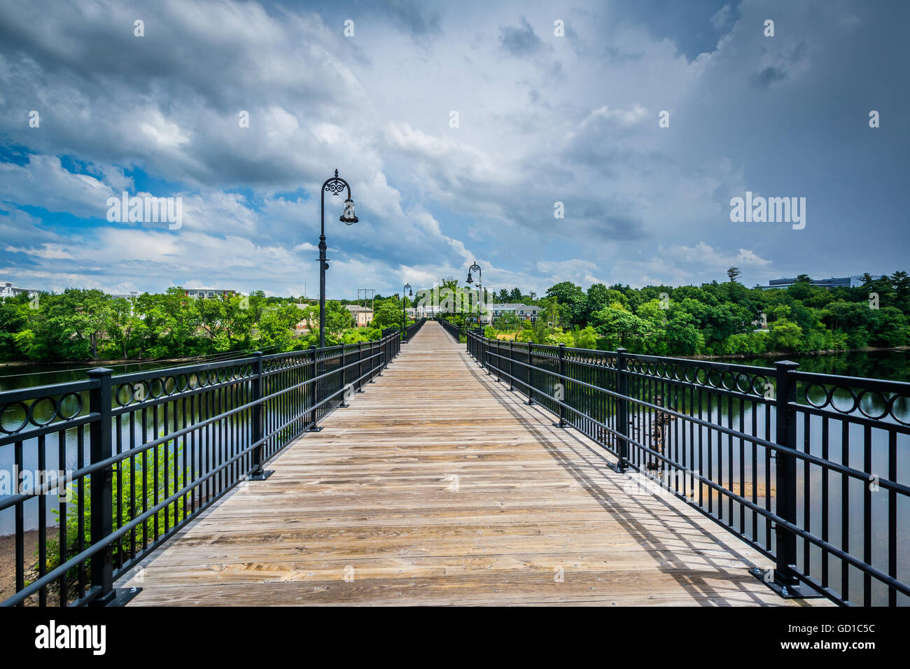 Pedestrian bridge over the Merrimack River, in Manchester, New ...