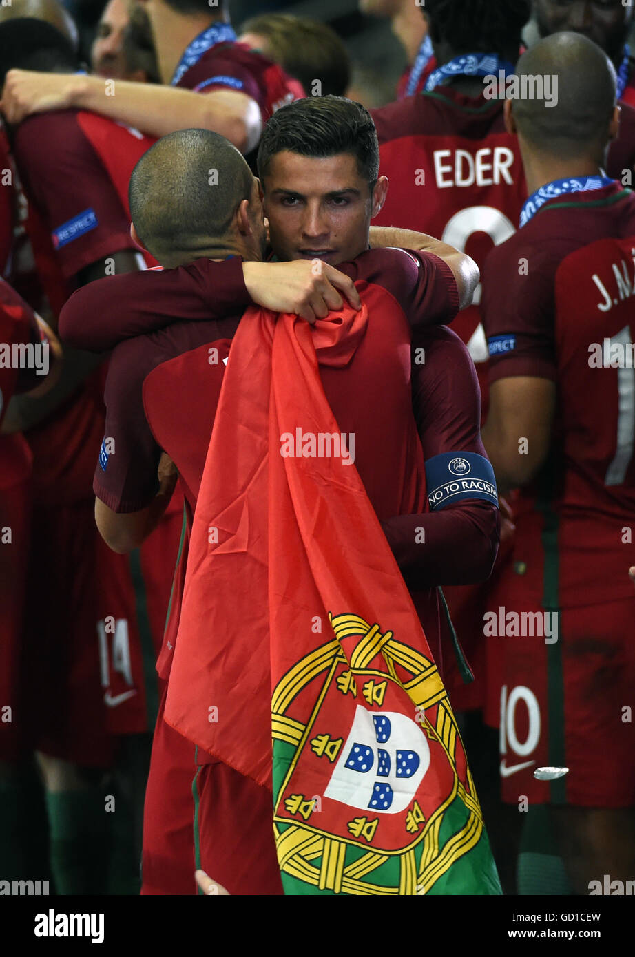 Portugal's Cristiano Ronaldo (right) embraces teammate Pepe after ...