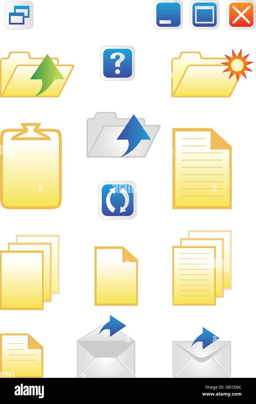 Vector illustration set of simple icons for common computer functions ...