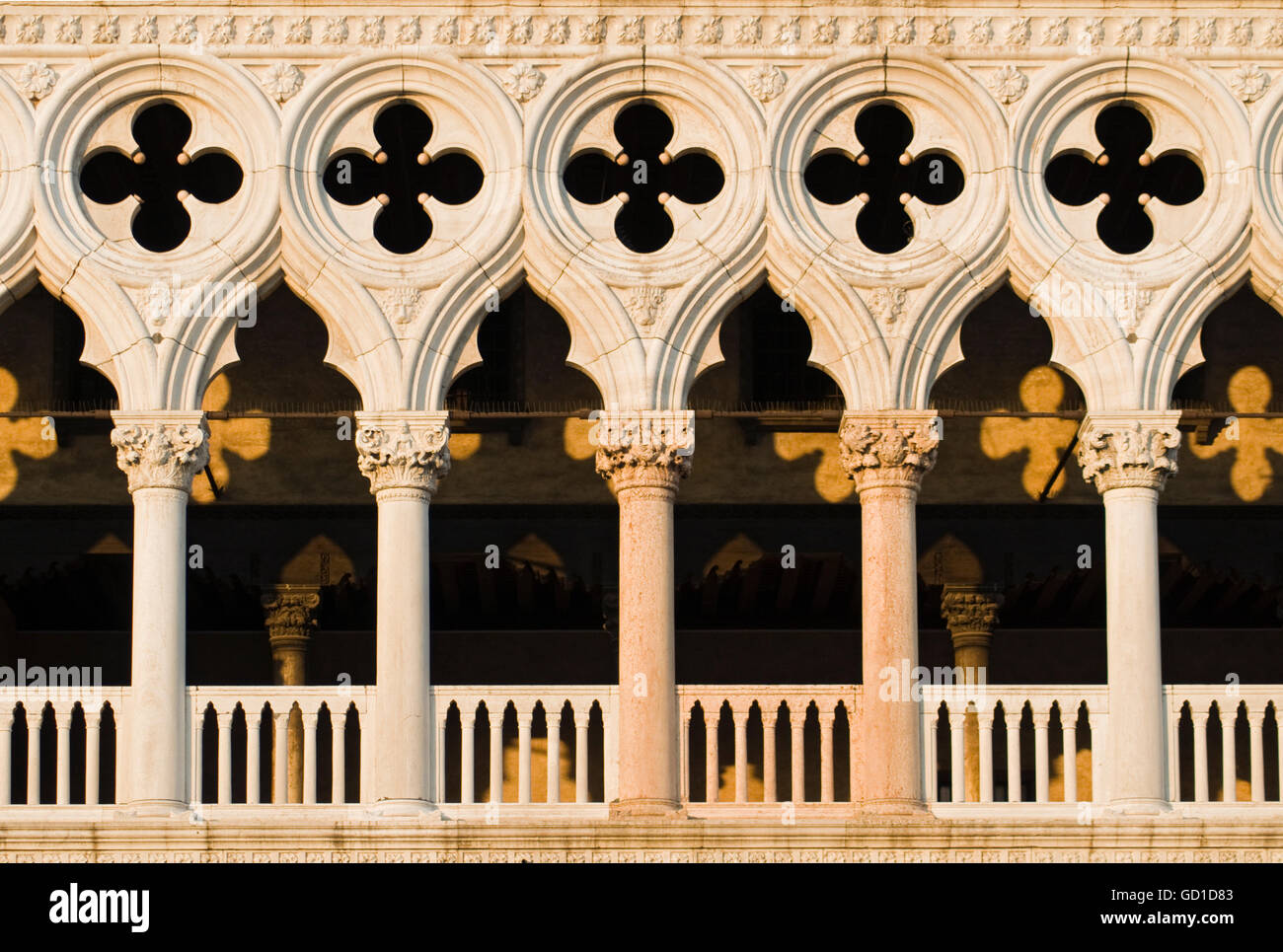 Architectural detail of Gothic facade of Palazzo Ducale, Doge's Palace ...