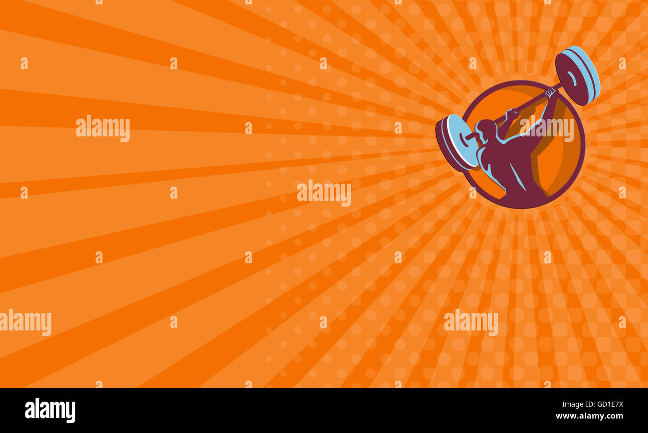 Business card showing illustration of a weightlifter lifting swinging ...