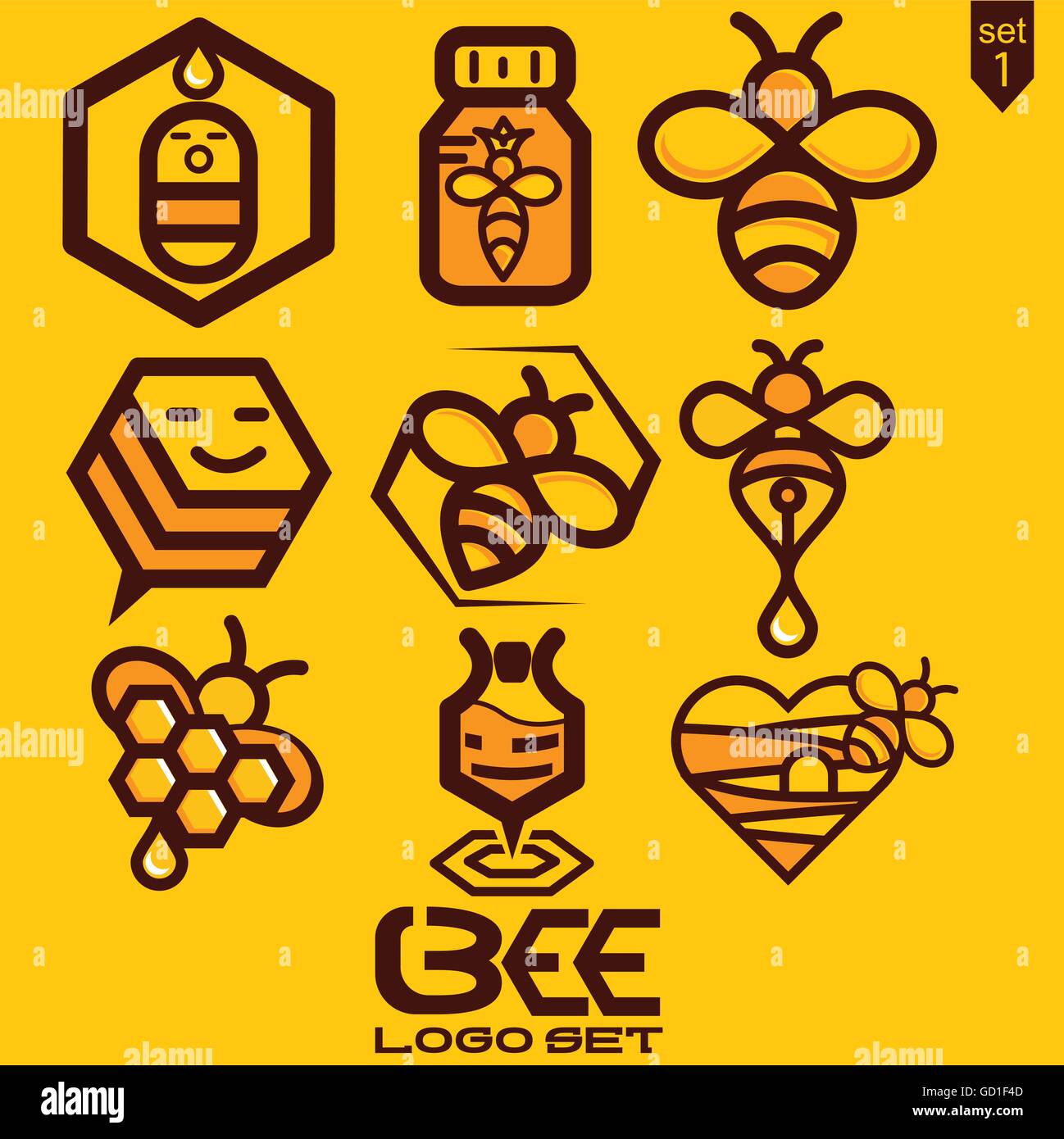 bee logo set 1 designed in a simple way so it can be use for multiple ...