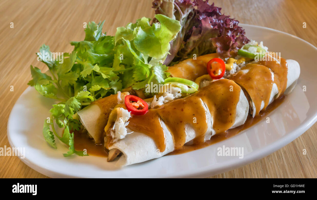 fresh spring rolls served with tamarind sauce and spices Stock Photo ...
