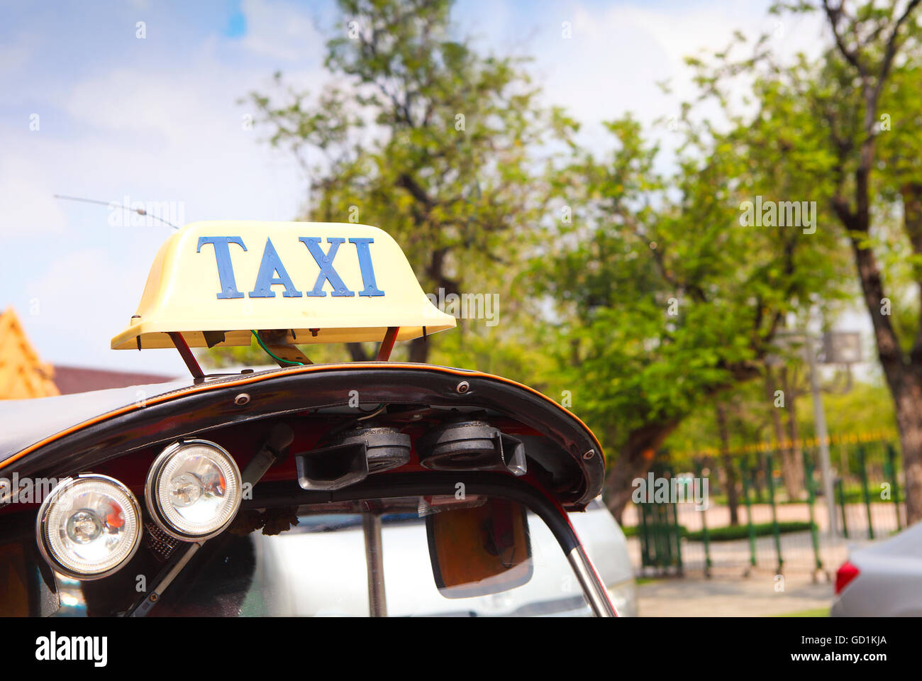 Traditional asian rickshaw vehicle parked on the road. Close up Stock ...