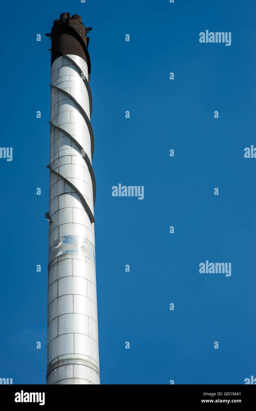 Steel Hospital Incinerator Chimney Stack Against a Clear Blue Sky Stock ...
