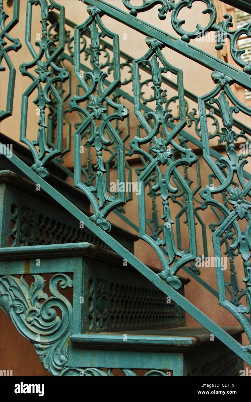 Blue iron staircase Stock Photo - Alamy
