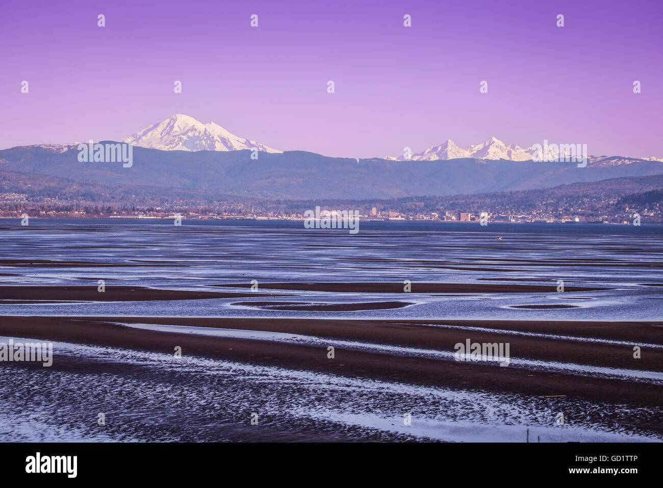 Mount Baker and Bellingham, Washington from across Bellingham Bay ...