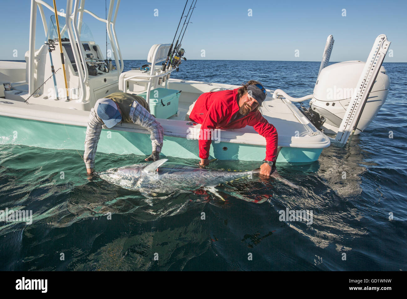 Fishing from a boat on the Atlantic ocean; Cape Cod, Massachusetts ...