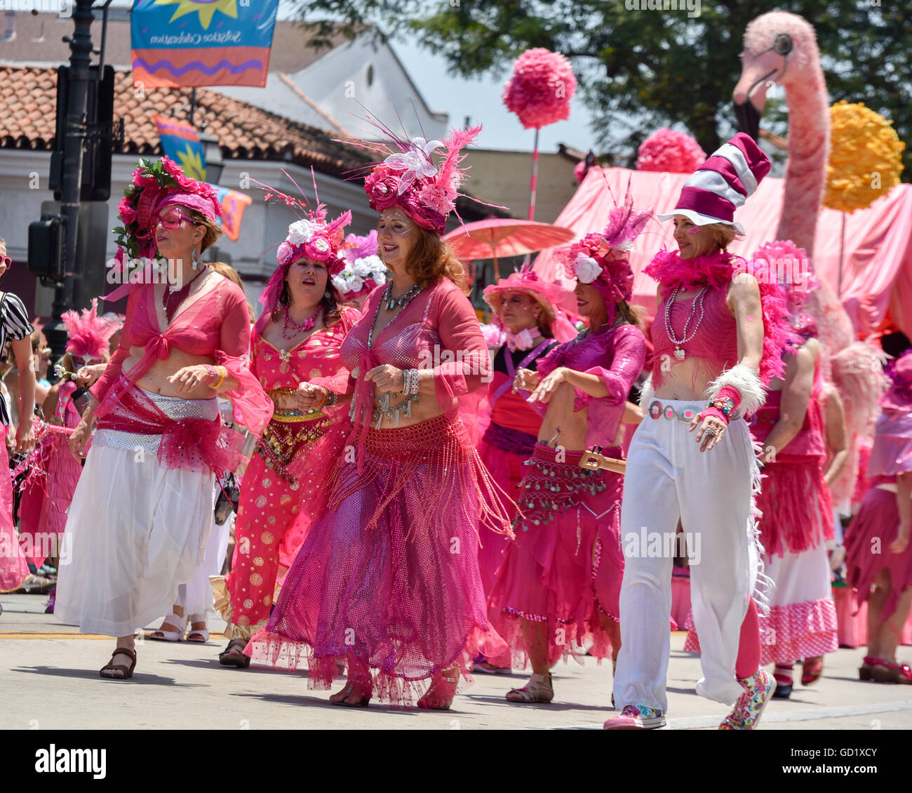 A participant at the yearly "Summer Solstice" parade in Santa Barbara ...