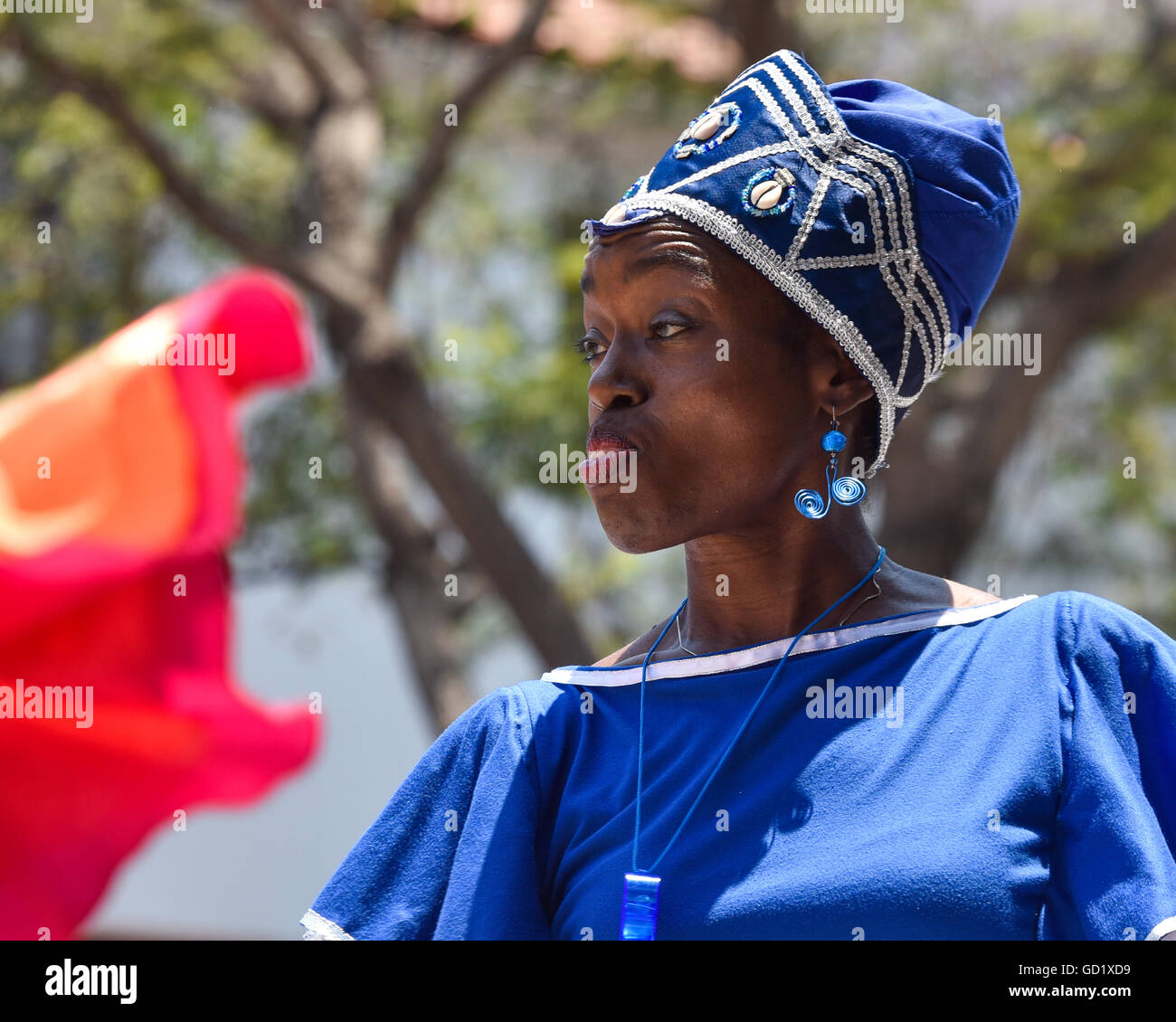 A participant at the yearly "Summer Solstice" parade in Santa Barbara ...