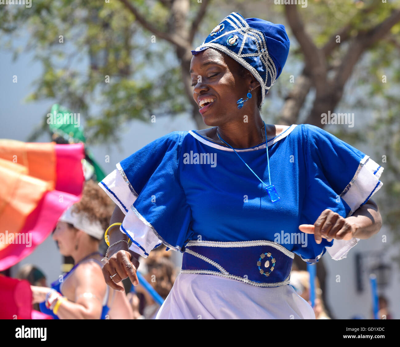 A participant at the yearly "Summer Solstice" parade in Santa Barbara ...