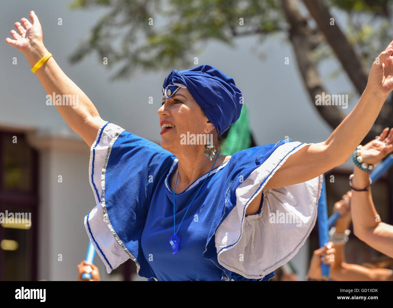 A participant at the yearly "Summer Solstice" parade in Santa Barbara ...