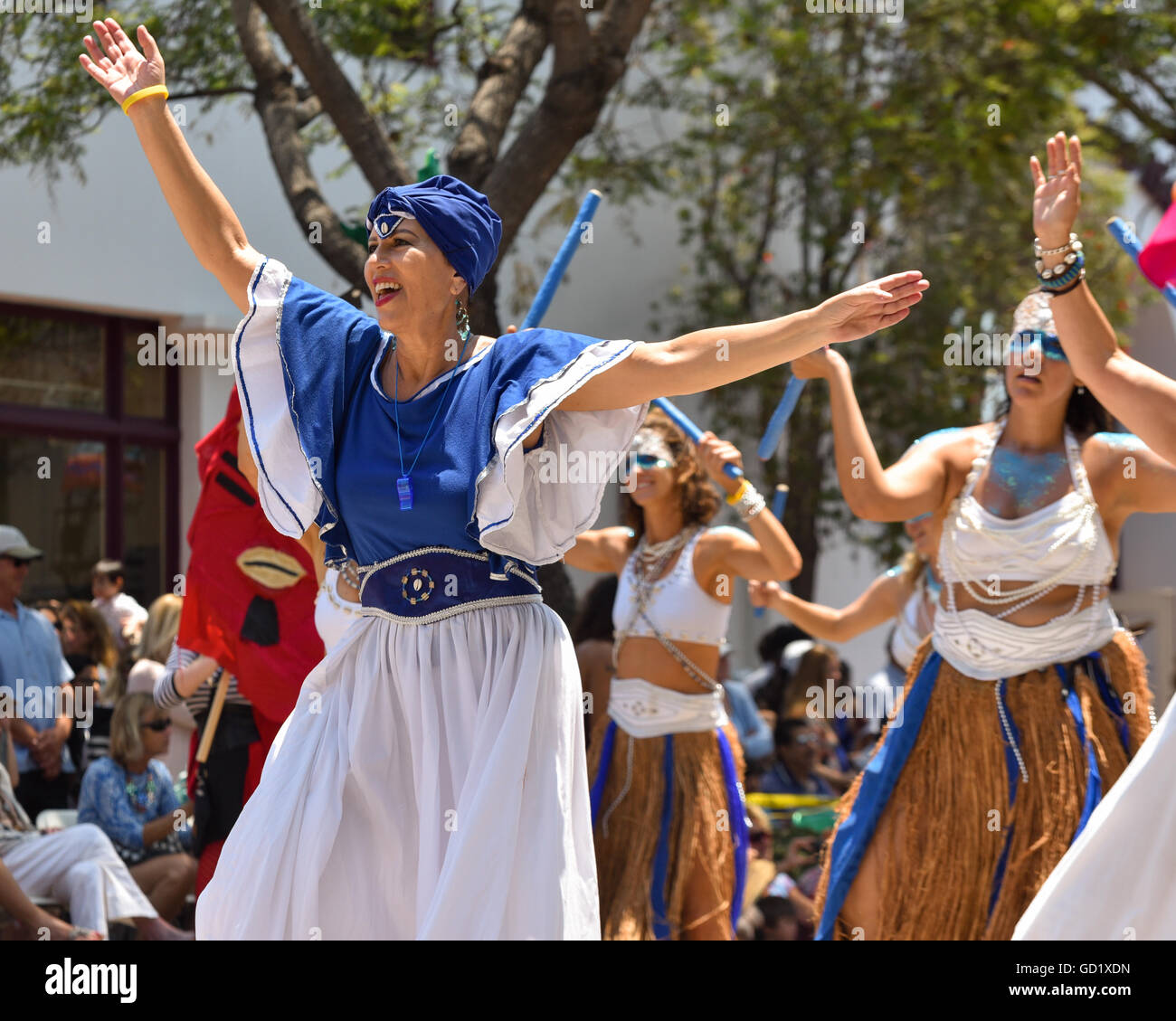 A participant at the yearly "Summer Solstice" parade in Santa Barbara ...