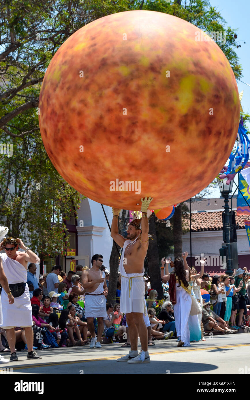 A participant at the yearly "Summer Solstice" parade in Santa Barbara ...