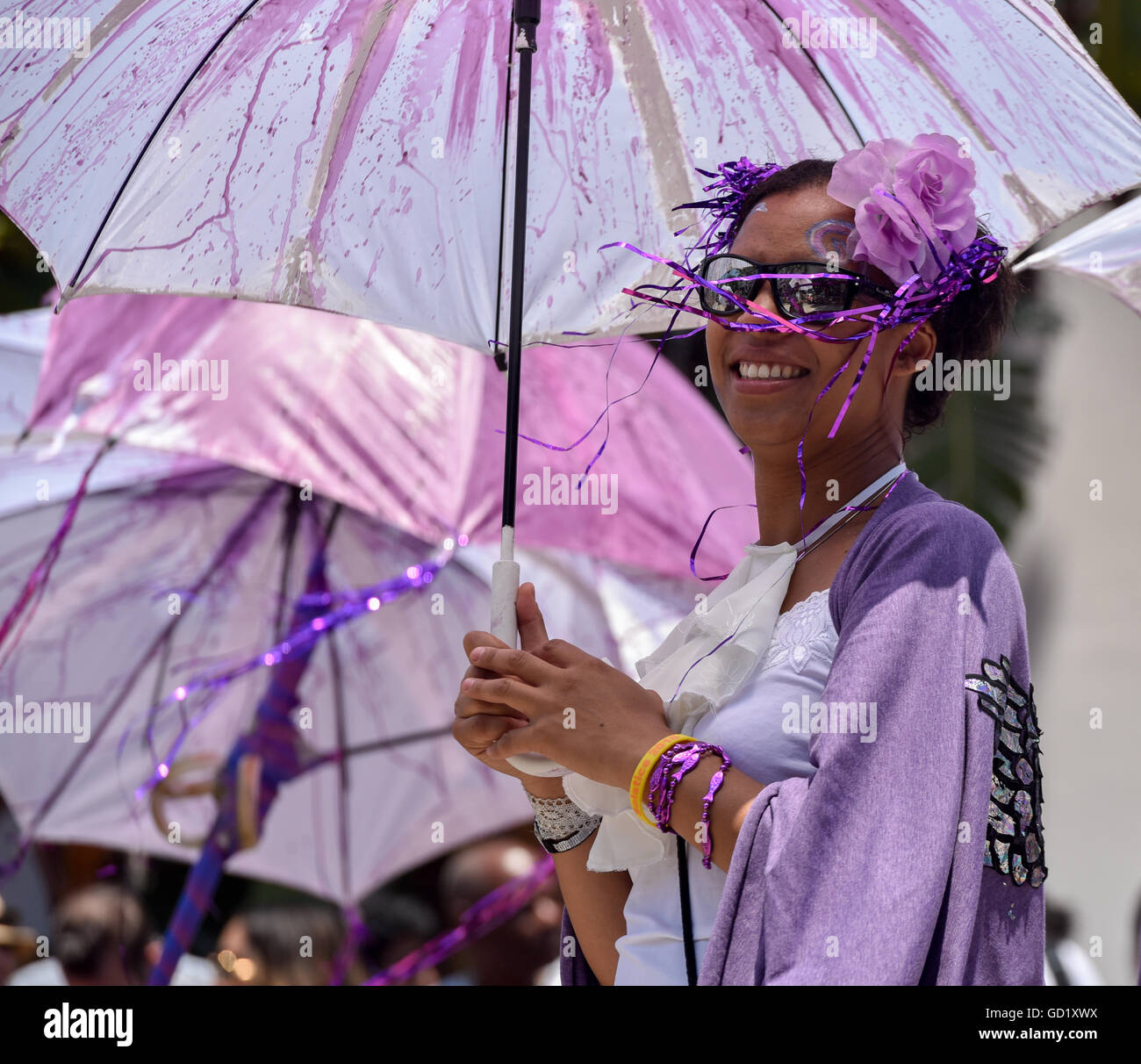 A participant at the yearly "Summer Solstice" parade in Santa Barbara ...