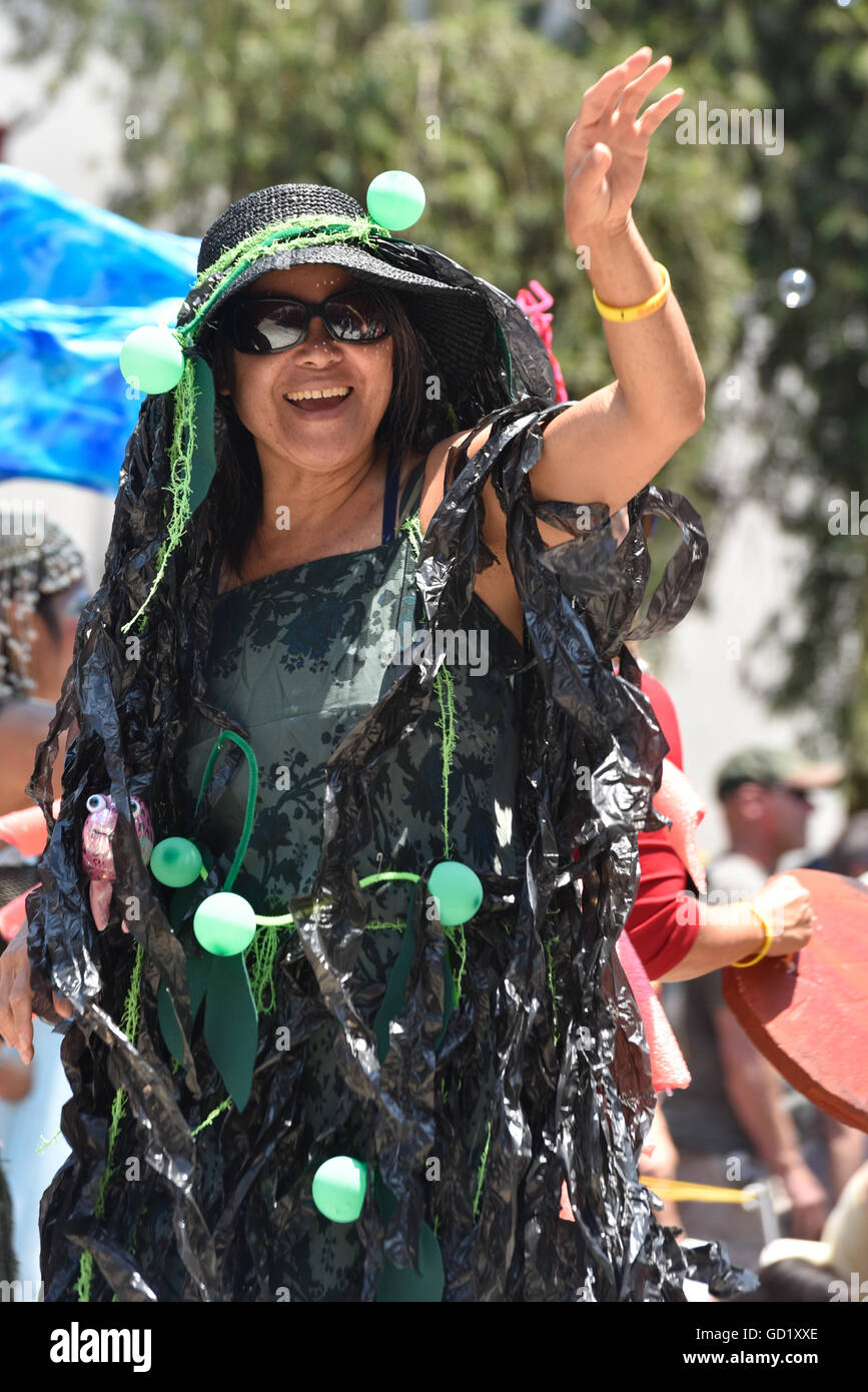 A participant at the yearly "Summer Solstice" parade in Santa Barbara ...