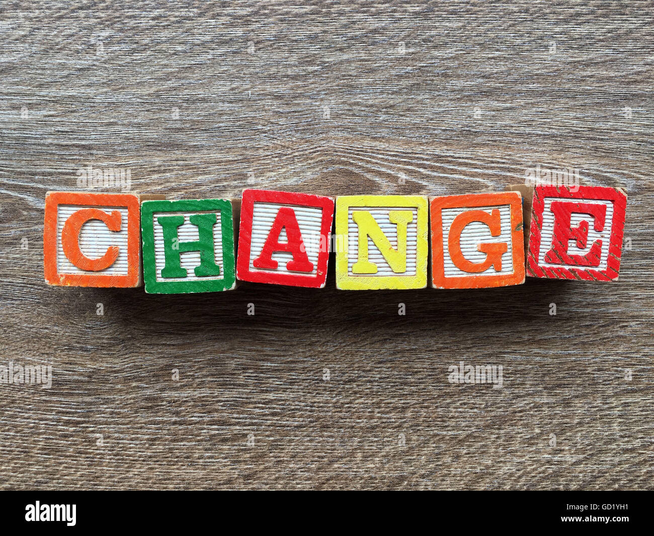 CHANGE word written with wood block letter toys Stock Photo - Alamy