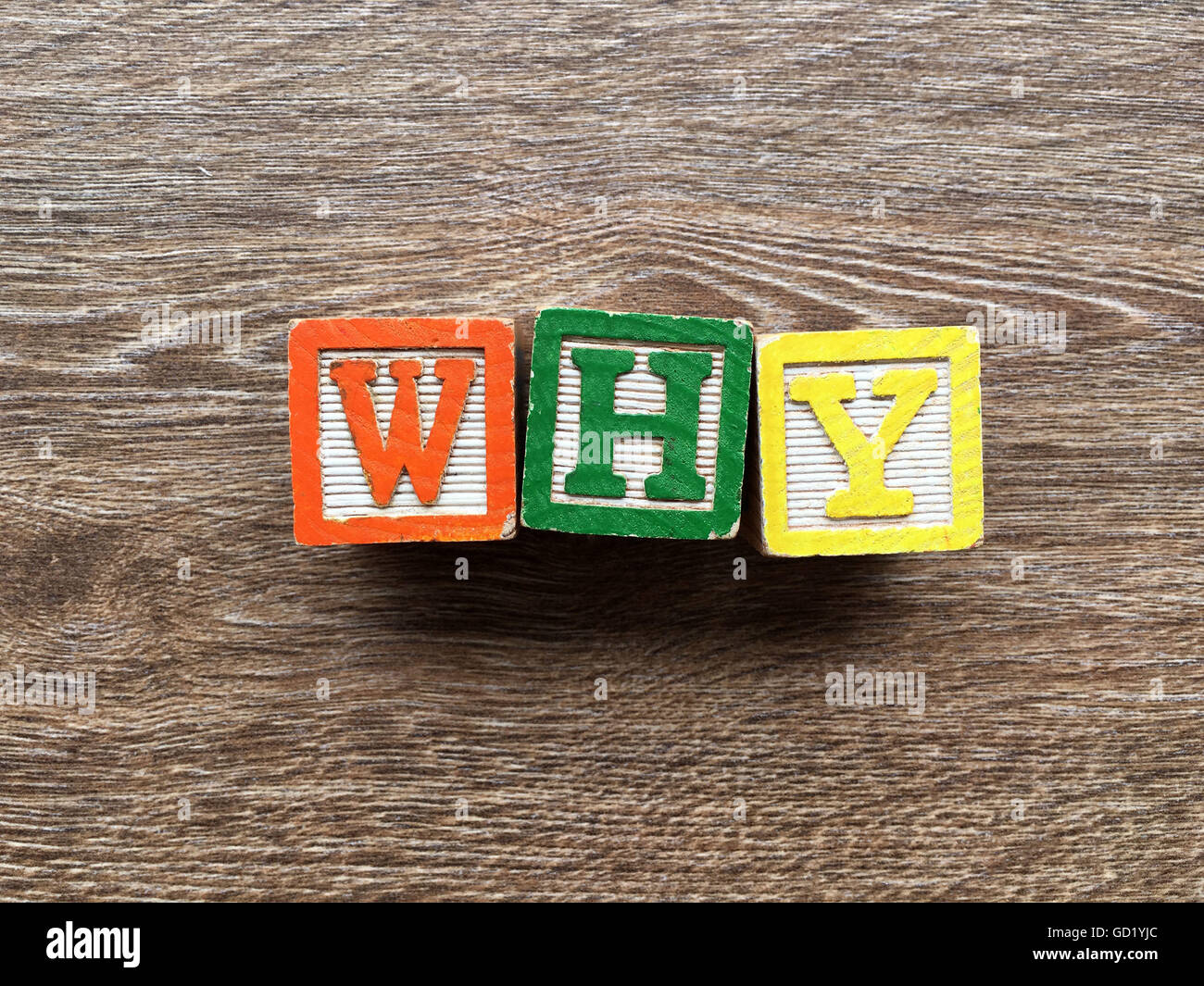 WHY written with wood block letter toys Stock Photo - Alamy