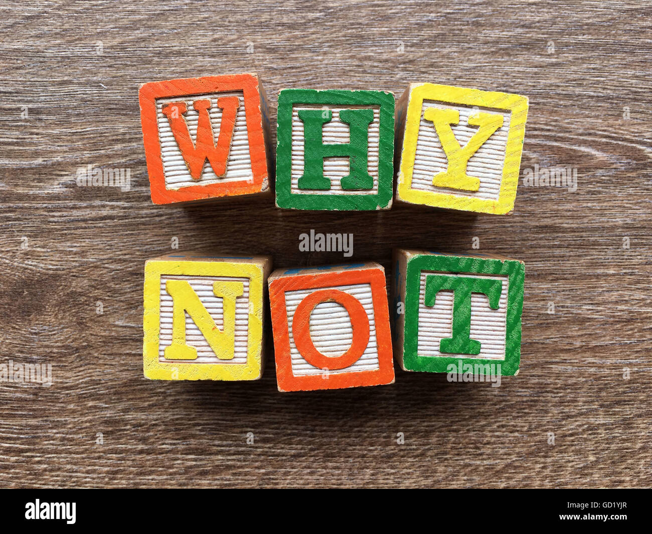 WHY NOT written with wood block letter toys Stock Photo - Alamy